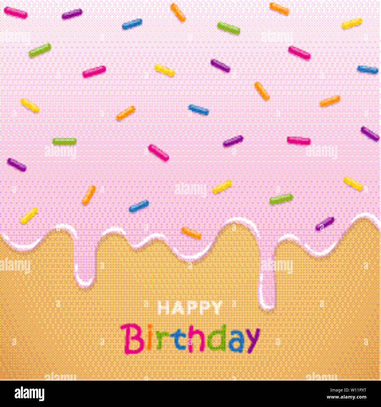 happy birthday greeting card with pink melting icing and colorful ...
