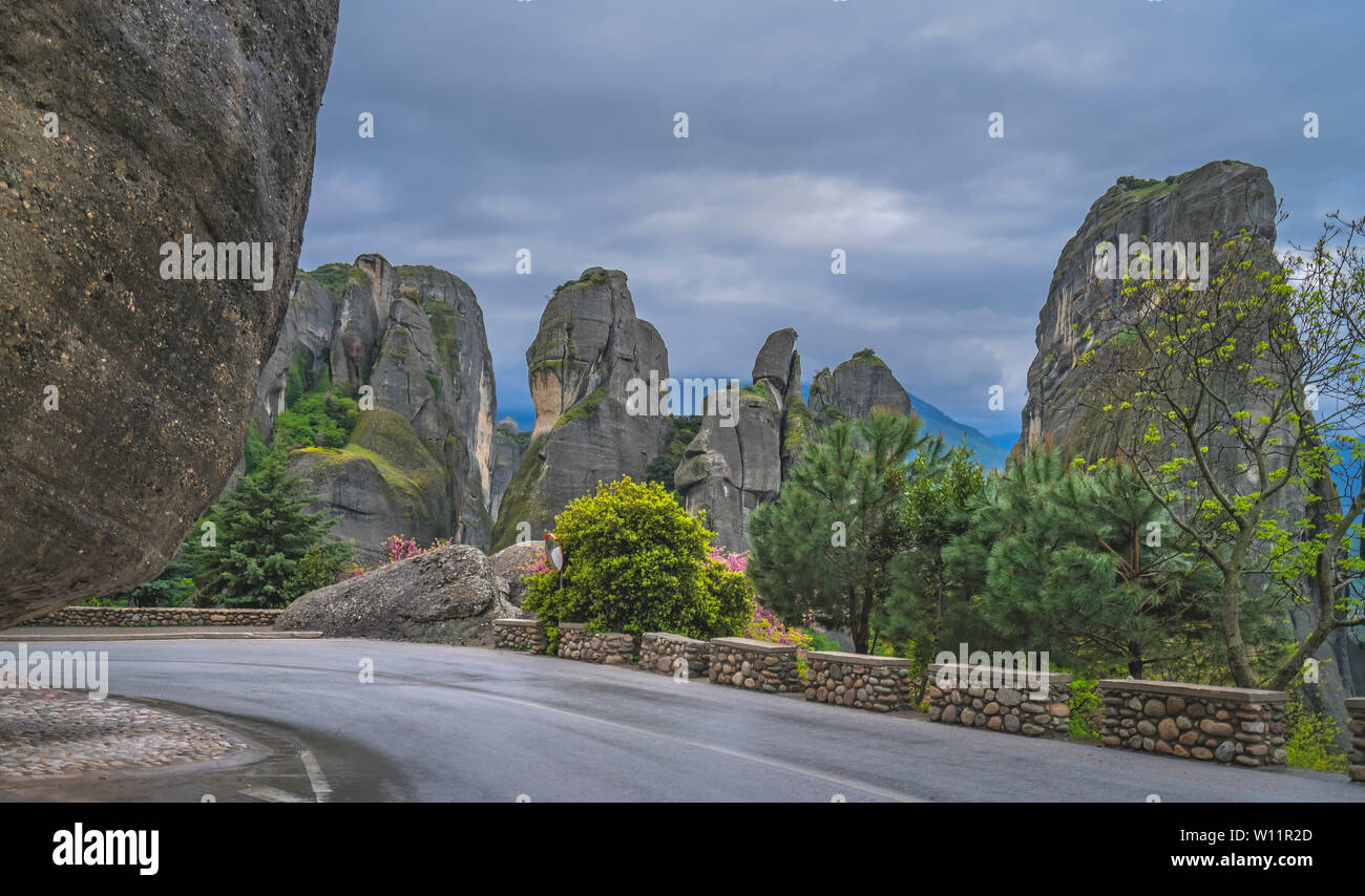 Twisting and turning uphill mountain road leading to the stunningly ...