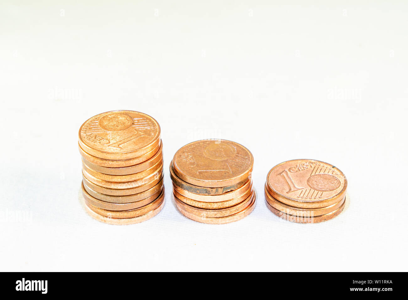 stacked euro cent coins, saving money Stock Photo - Alamy