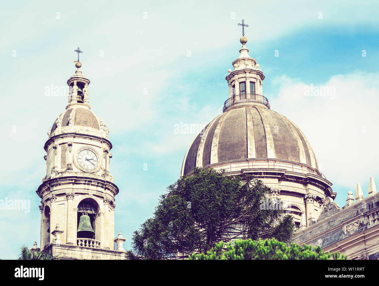 Domes of the Cathedral dedicated to Saint Agatha. The view of the city of Catania, Sicily, Italy ...
