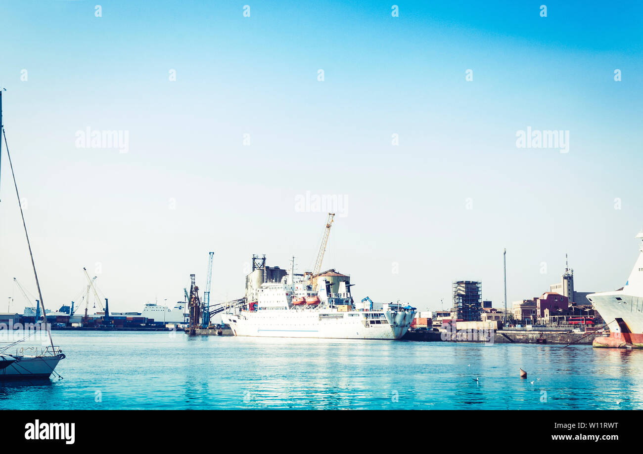The Catania Port Authority, seascape with sail boats, Sicily, Italy ...