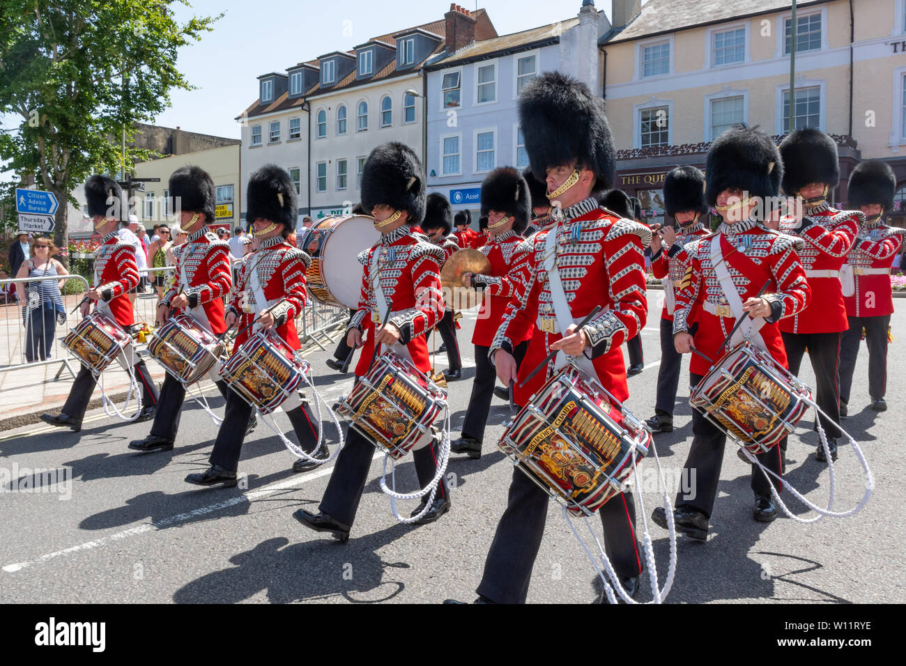 The Grenadier Guards parade around Aldershot town in Hampshire, UK, in ...