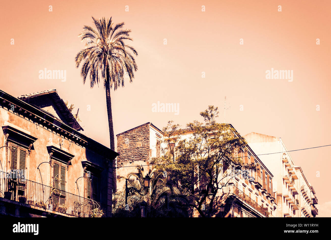 Sicily sunset, beautiful cityscape of Italy, historical street of ...