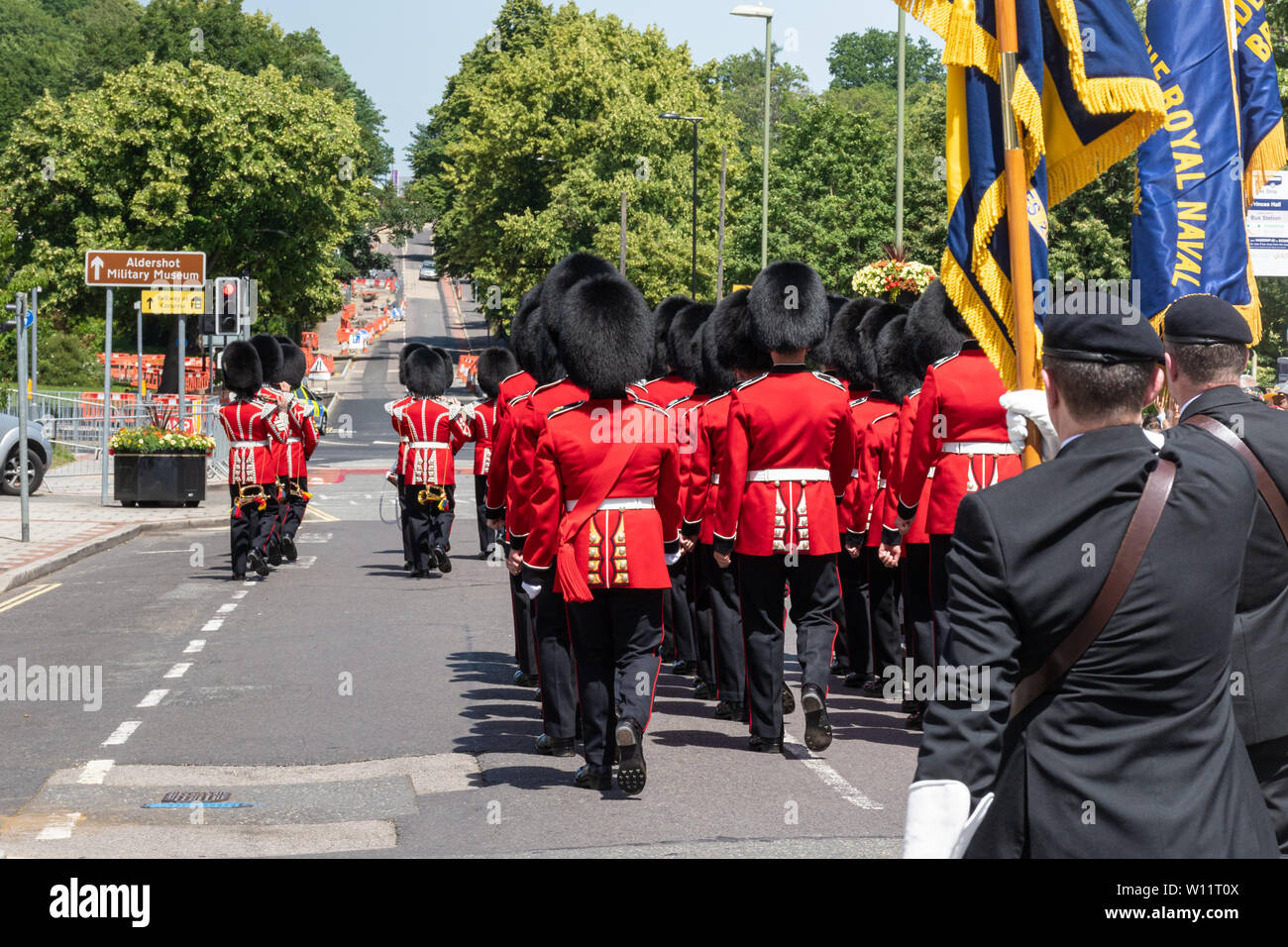 The Grenadier Guards parade around Aldershot town in Hampshire, UK, in ...