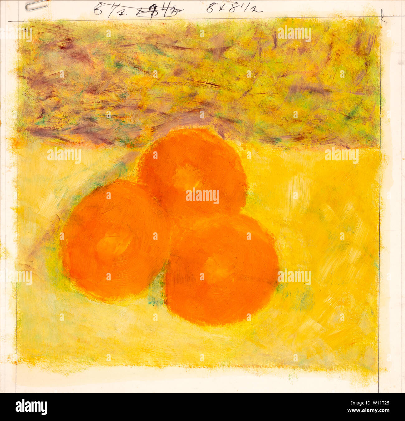Study sketch of fruits on a plate, handmade painting with oil colors ...