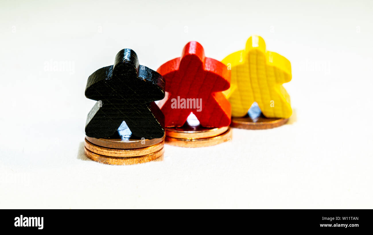 Coins stacks with figures in yellow red black, german success, finance ...