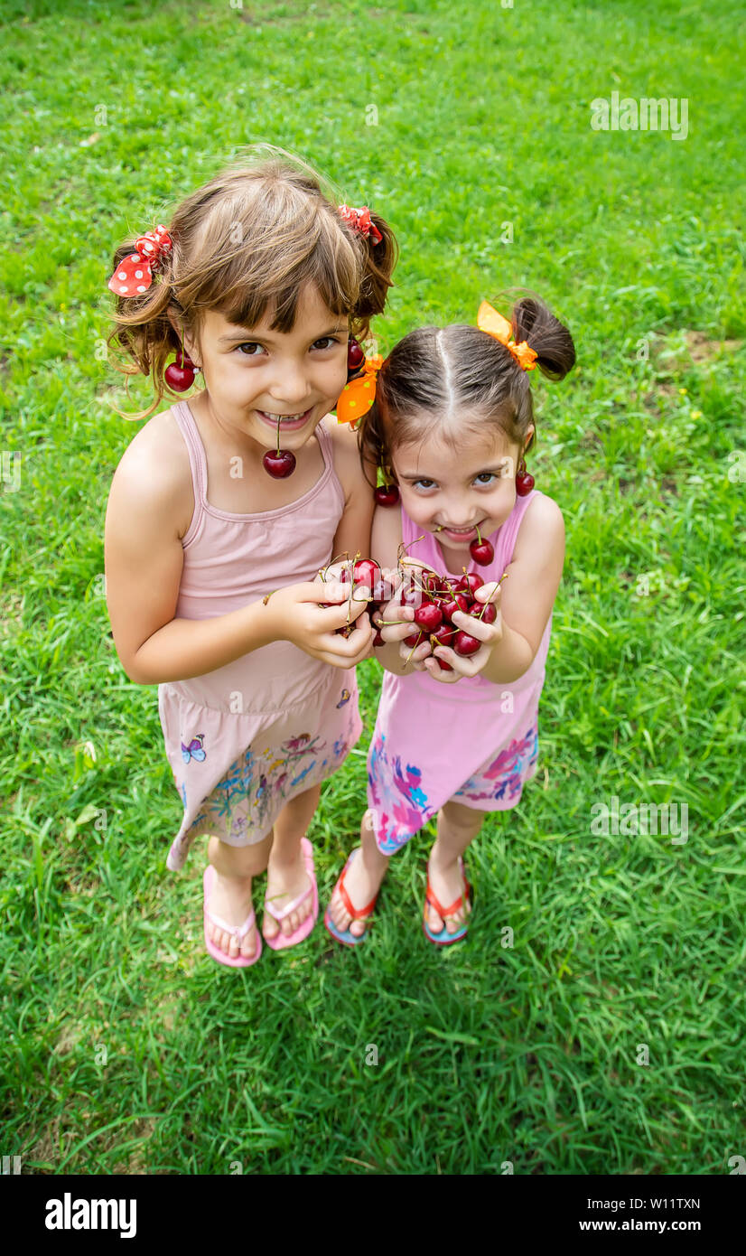 Children eat cherries in the summer. Selective focus Stock Photo - Alamy
