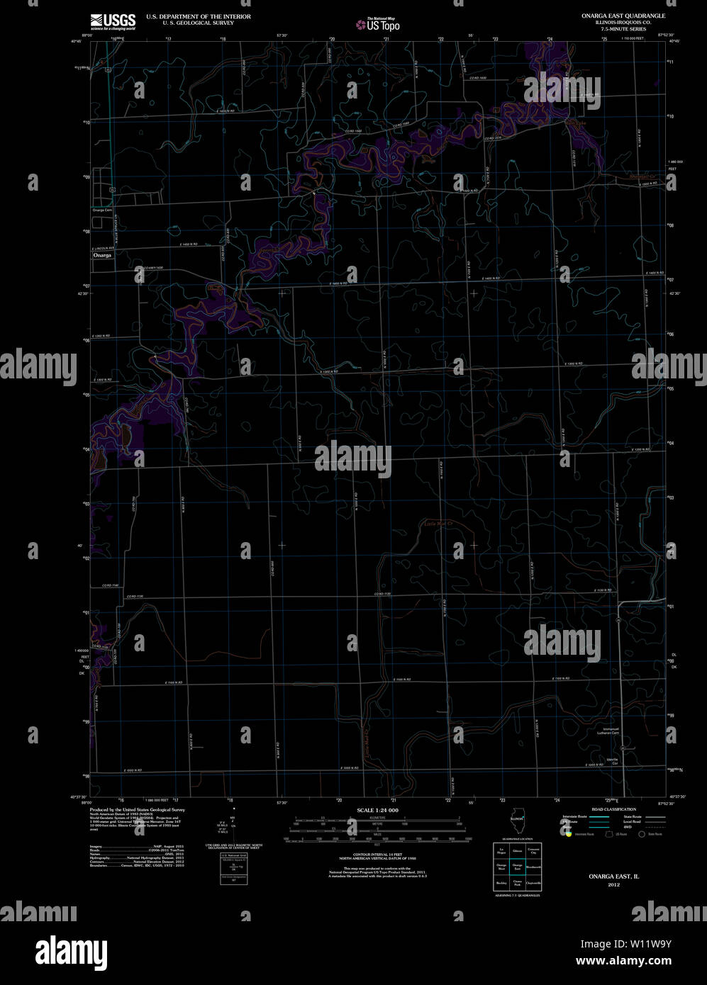 USGS TOPO Map Illinois IL Onarga East 20120808 TM Inverted Restoration ...