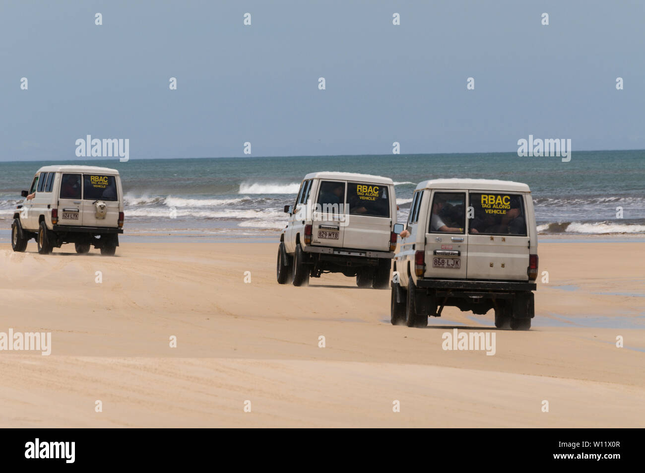 A line of tourist carrying 4WDs on the 75 mile long Sandy Highway on ...