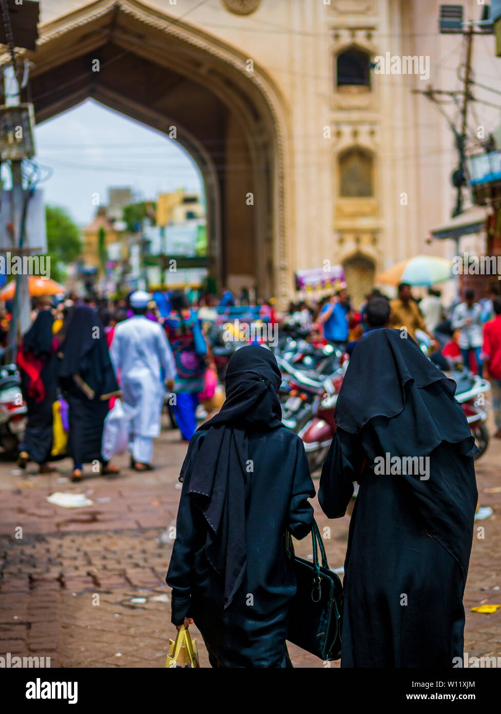 Hyderabad, India - June 17, 2019 : Unidentifed muslim females in Burkha ...