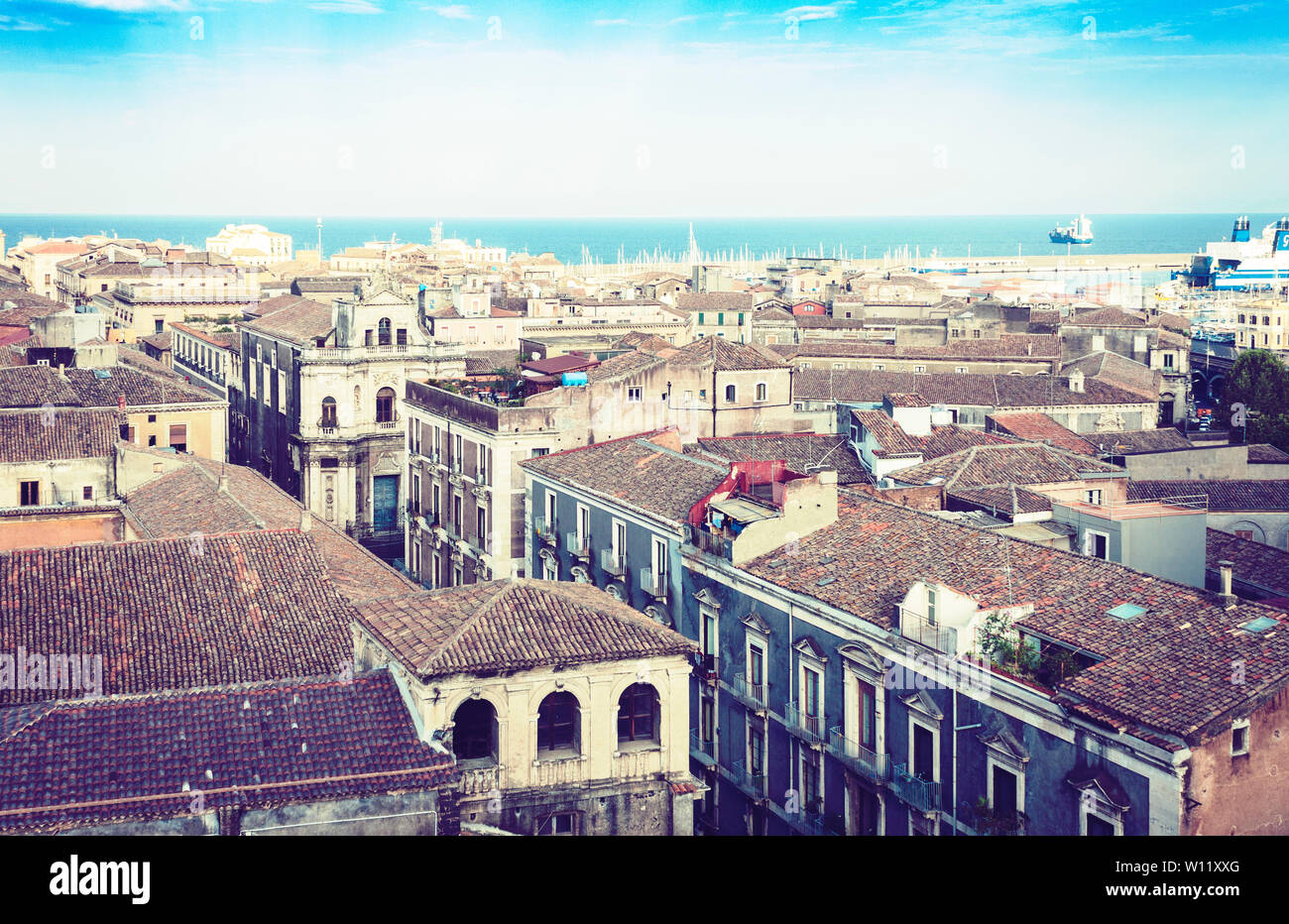 Catania, aerial cityscape, traditional architecture of Sicily, Southern ...