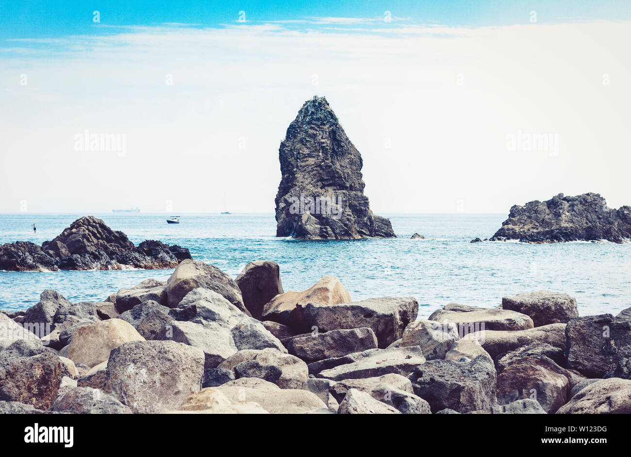 Acitrezza rocks of the Cyclops, sea stack in Catania, Sicily Stock ...