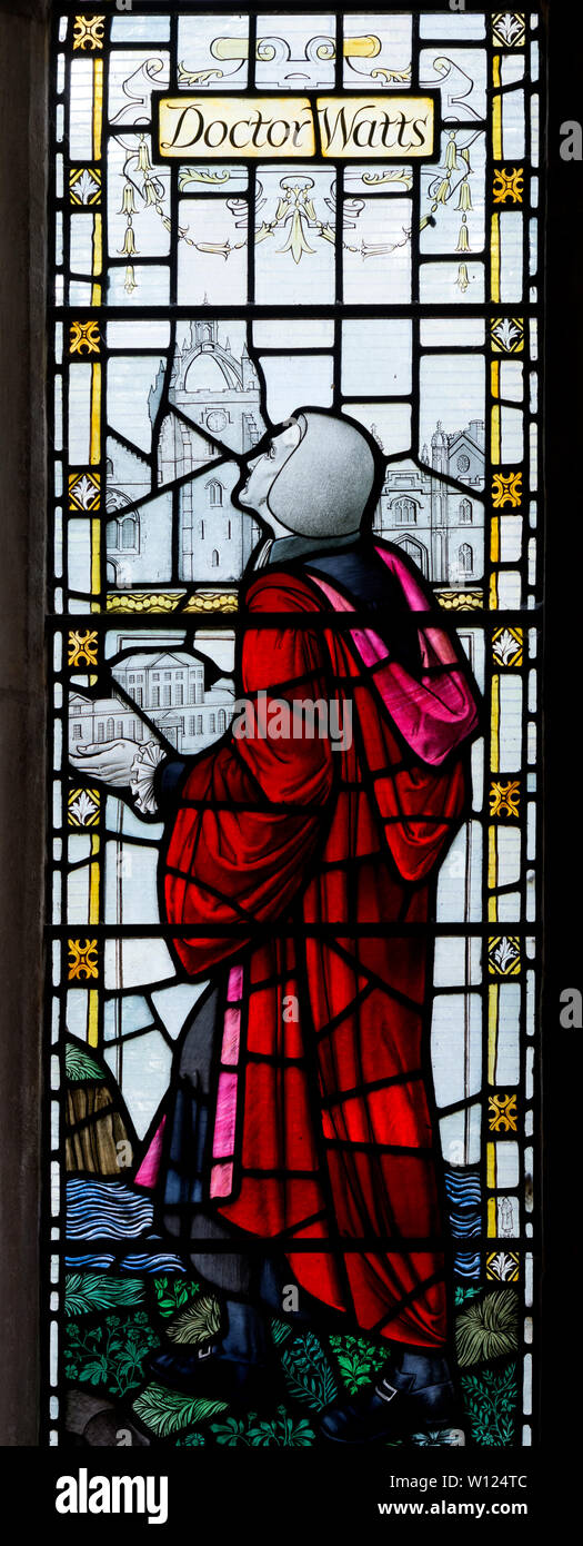 Doctor Watts stained glass, St. Giles Church, Medbourne, Leicestershire ...