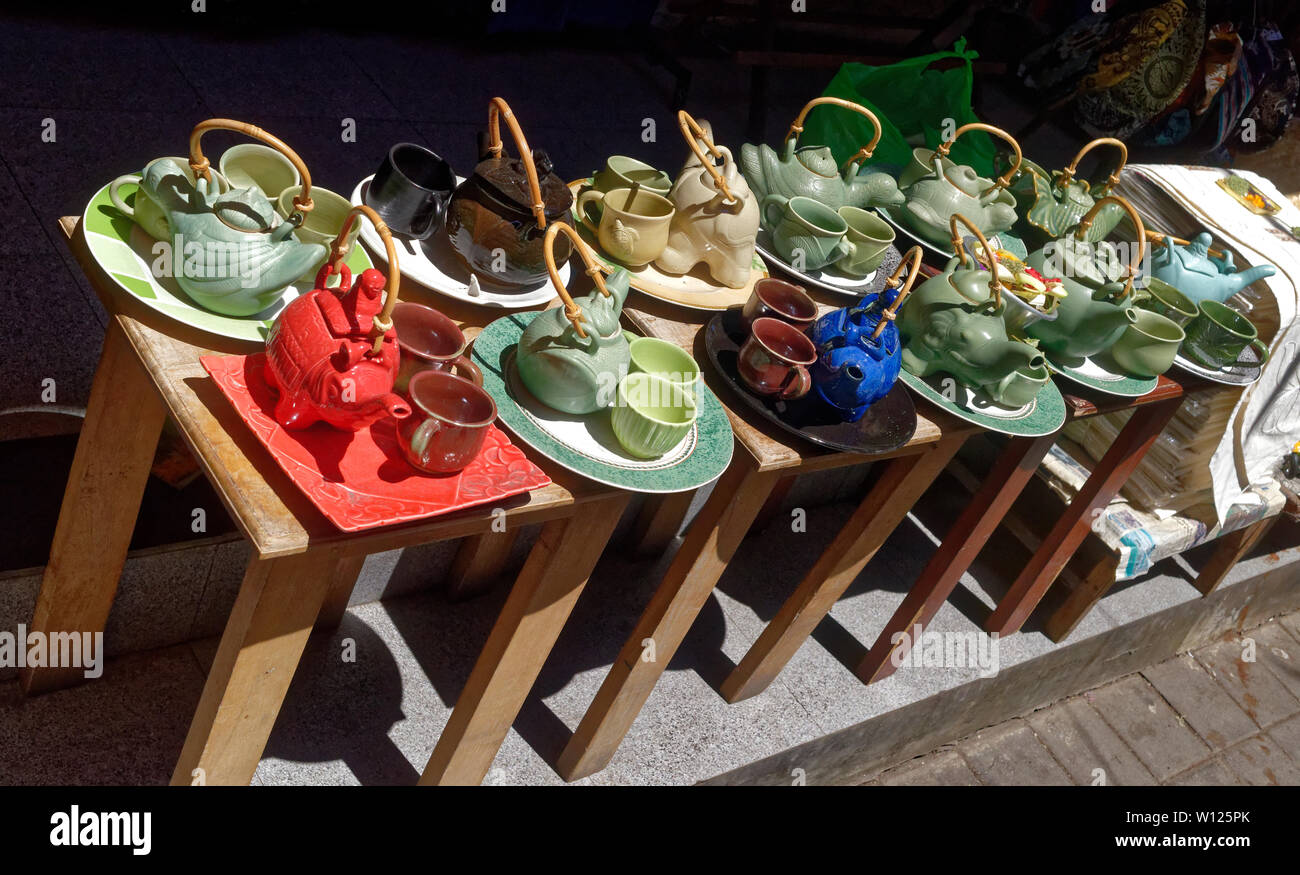Tea ports, cups and saucers tea sets in multiple colours, Ubud craft ...