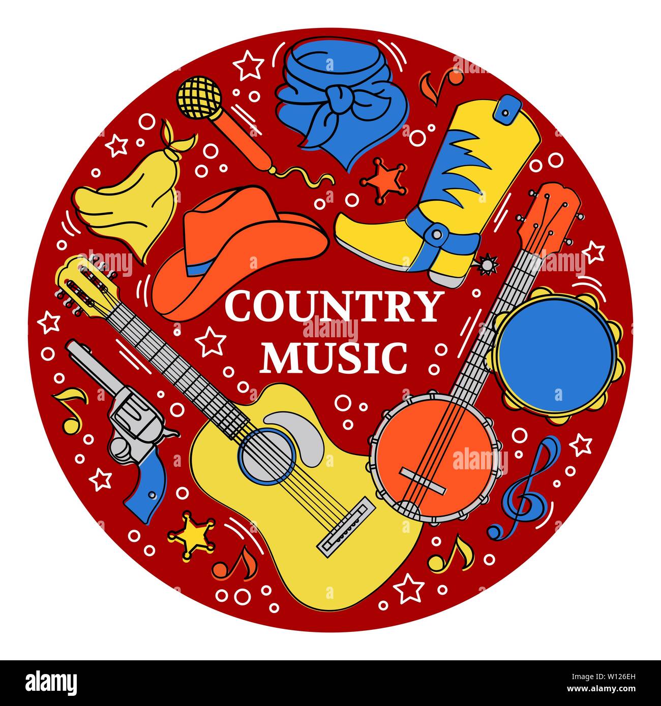 COUNTRY MUSIC STICKER American Cowboy Western Festival Vector ...