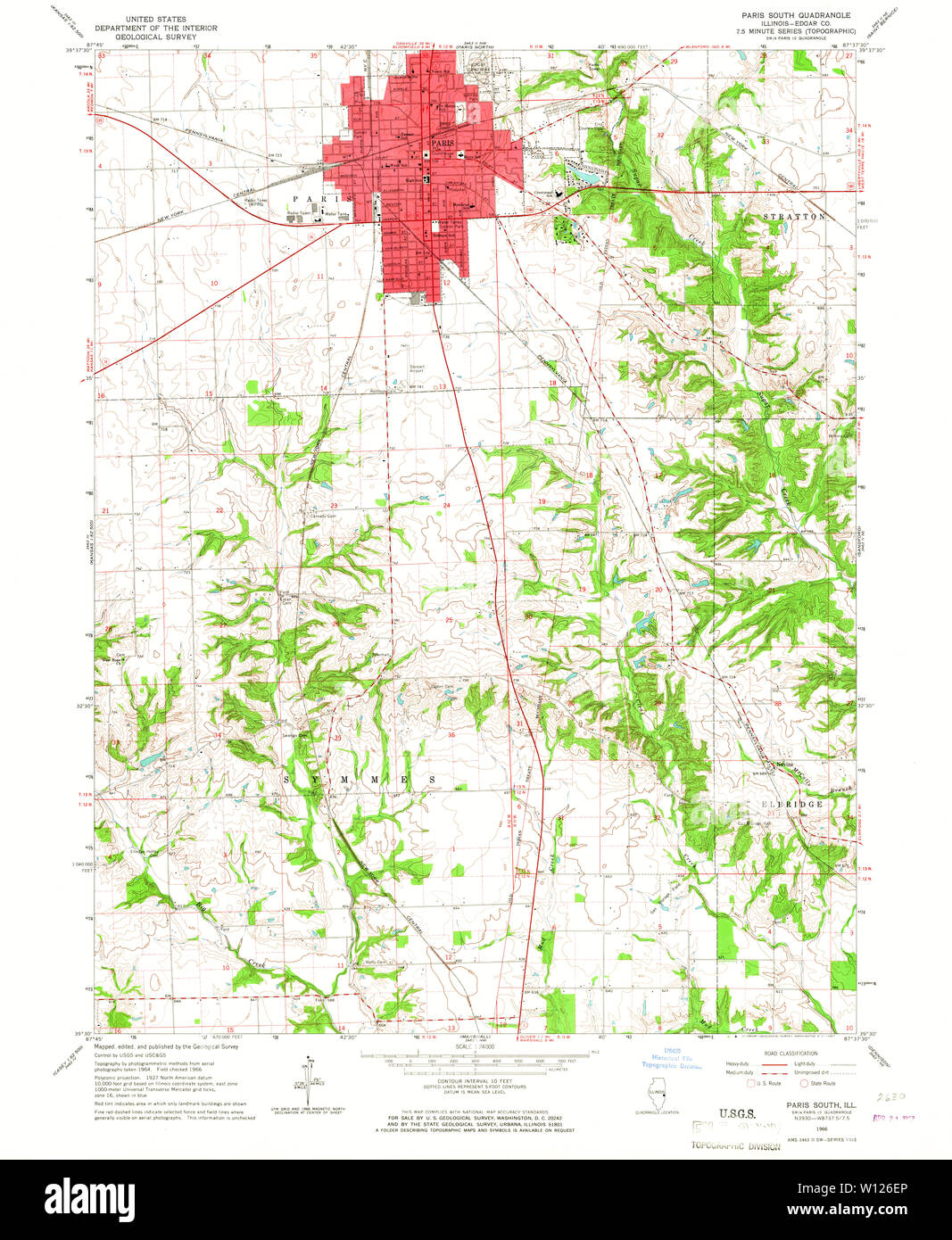 USGS TOPO Map Illinois IL Paris South 308435 1966 24000 Restoration ...