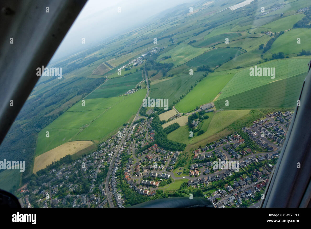 Perth Airport, Scotland seen from the cockpit of a light aircraft Stock ...