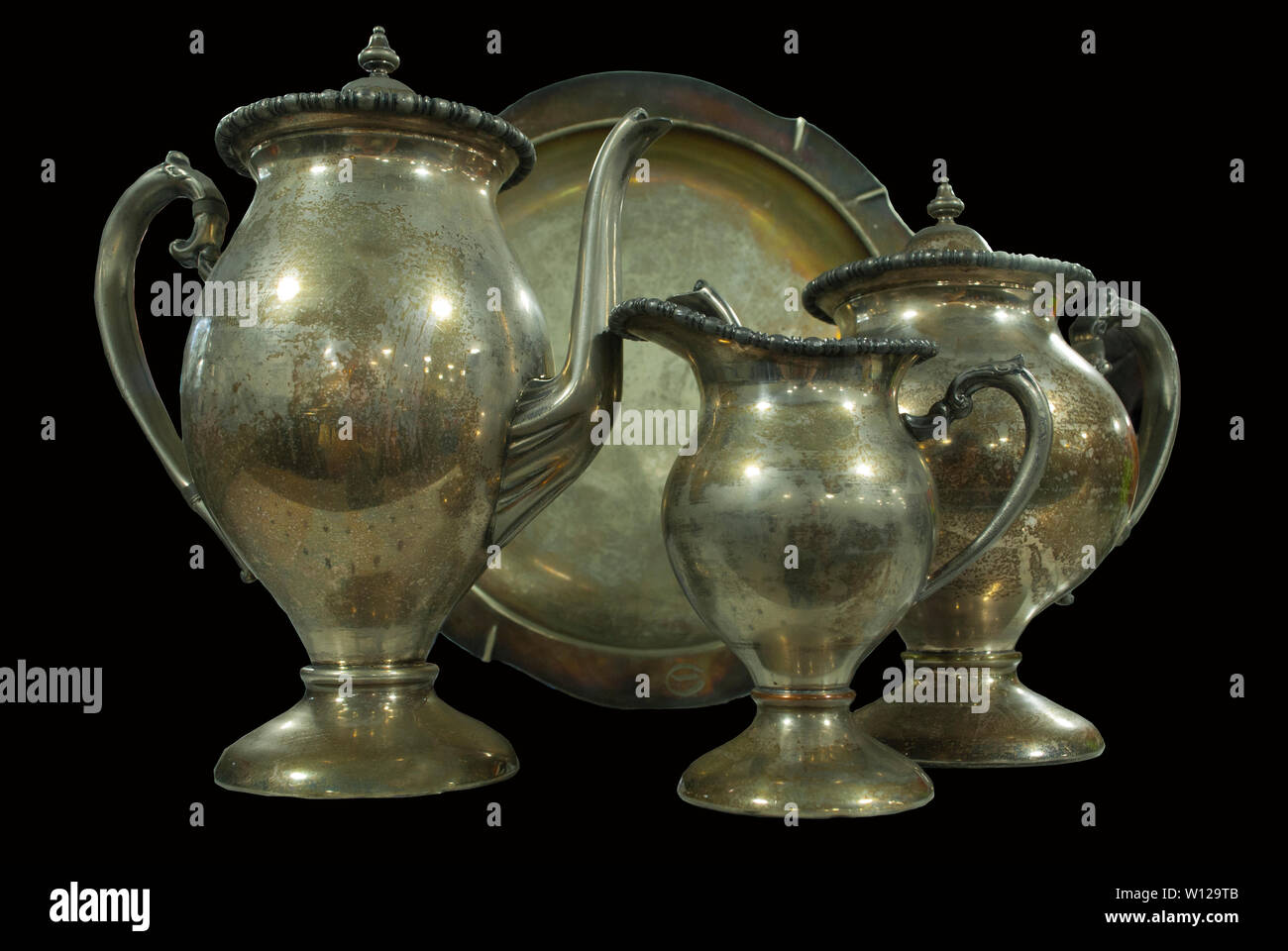 Dutch style still-life with kitchen ware on black background Stock ...