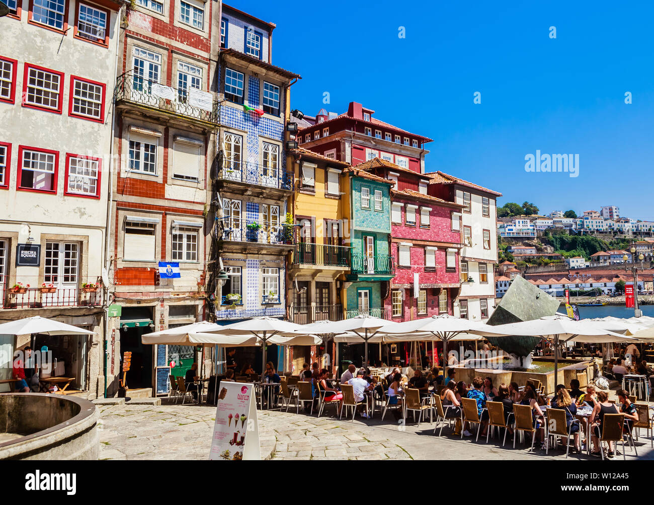 Bars and cafes on Ribeira Square, Porto, Portugal Stock Photo - Alamy