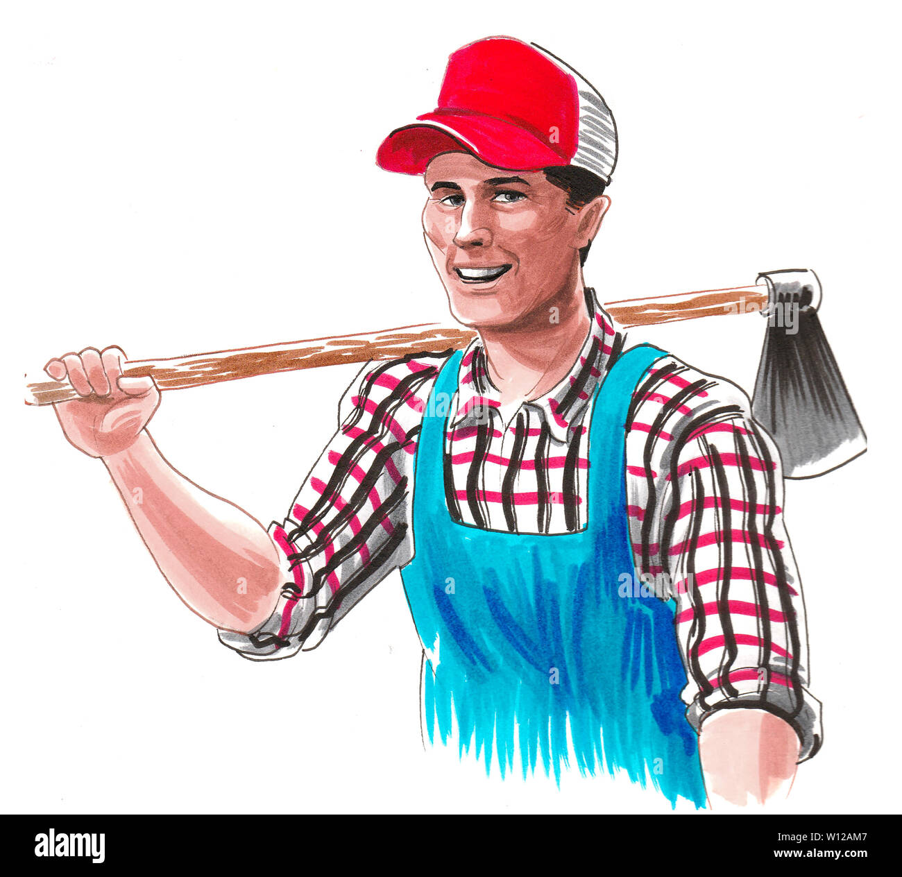 Farmer worker. Ink and watercolor illustration Stock Photo - Alamy