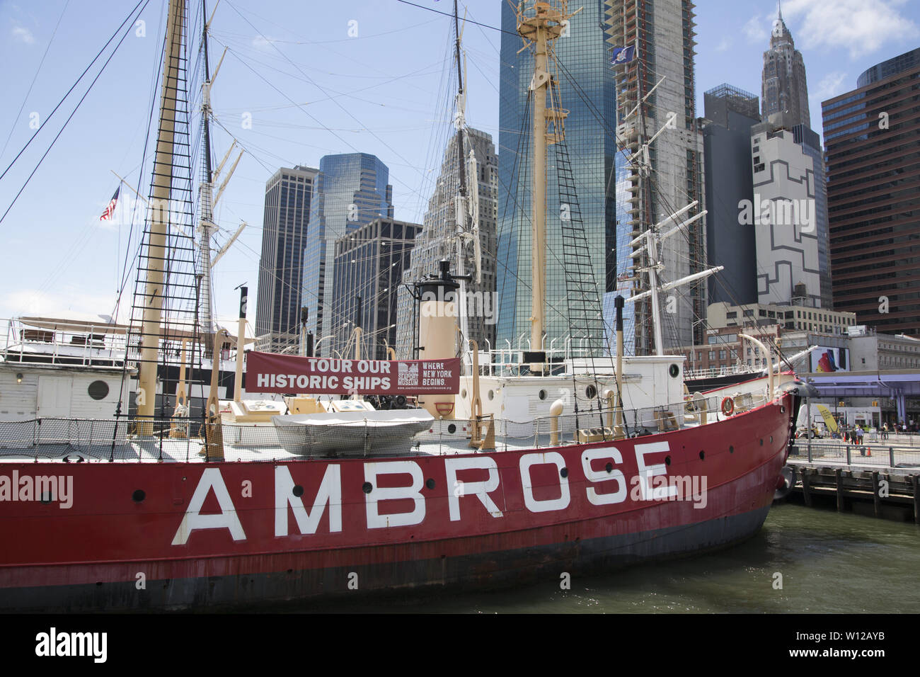 Viewing the glass towers of the lower tip of Manhattan from South ...