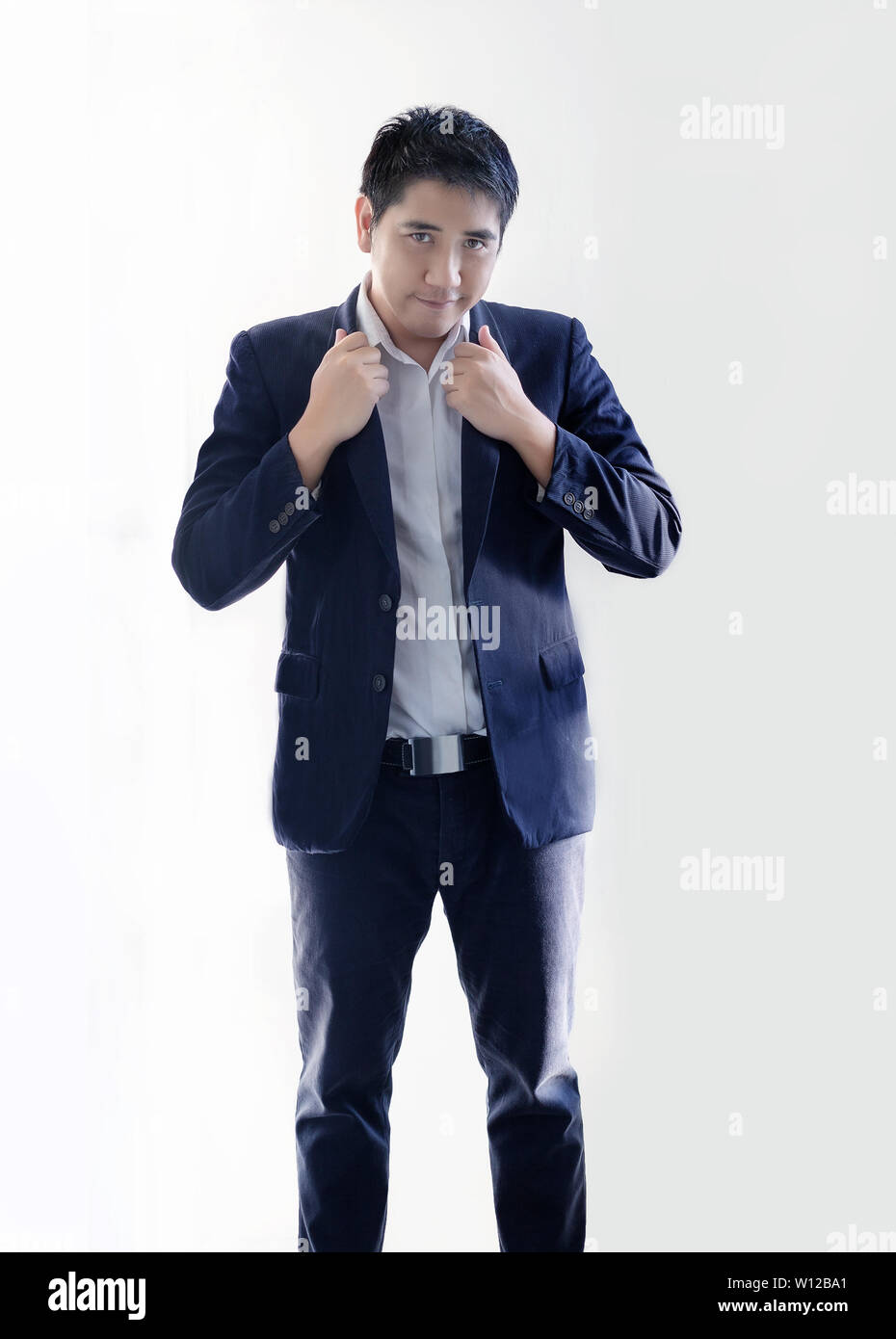 smart asian businessman in blue tone business uniform on white isolated ...