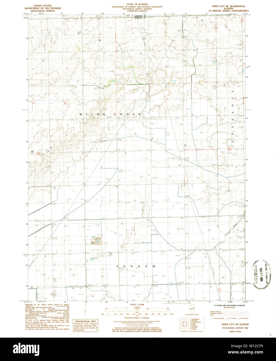 USGS TOPO Map Illinois IL Piper City NE 308488 1986 24000 Restoration ...