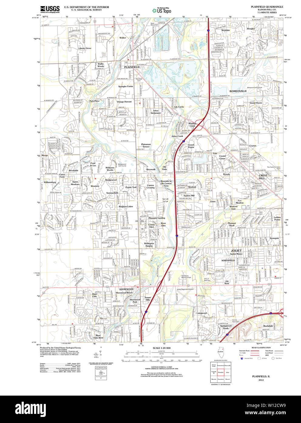 USGS TOPO Map Illinois IL Plainfield 20120809 TM Restoration Stock ...