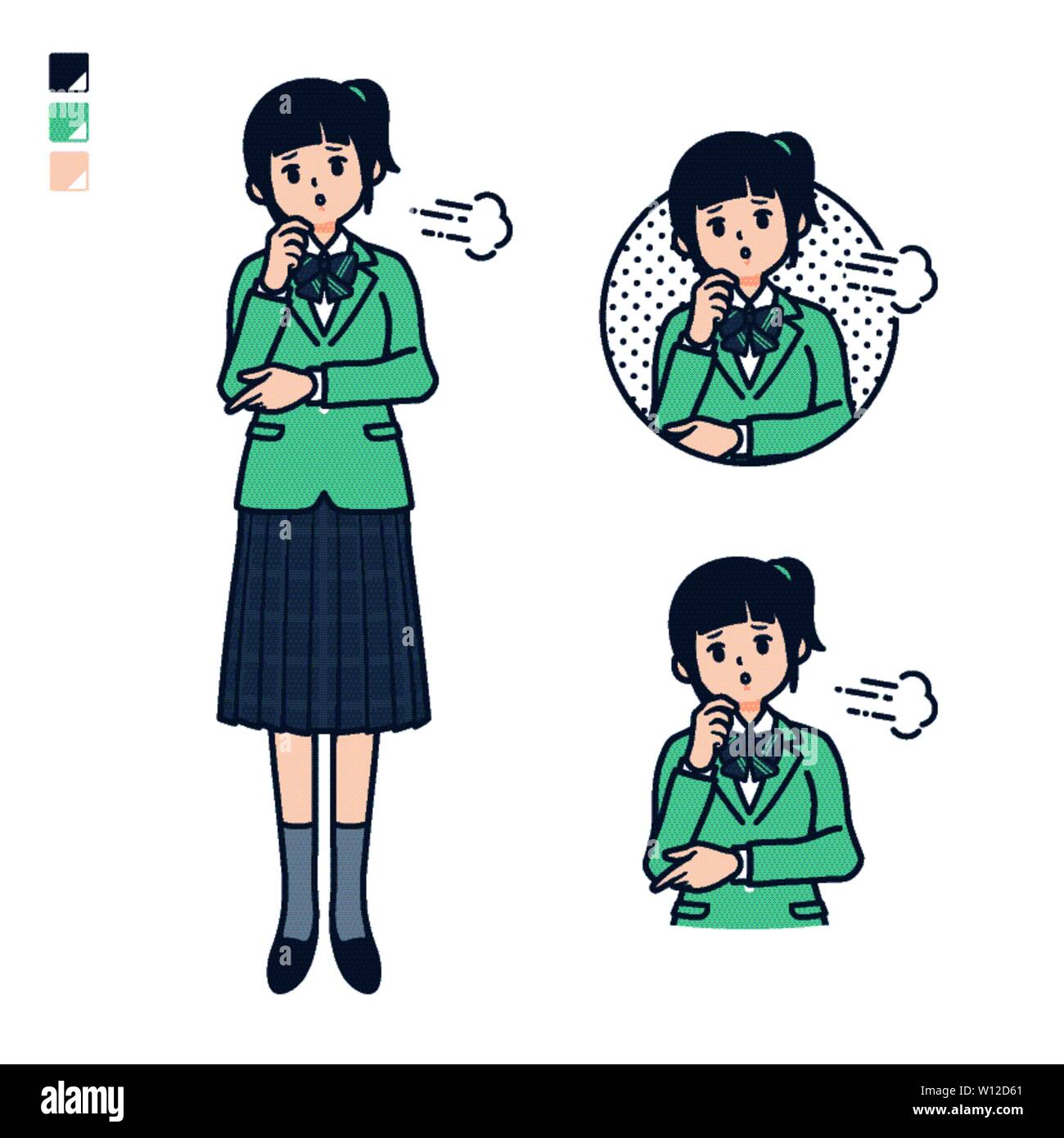A Female student in a green blazer with Sighing images. It's vector art ...