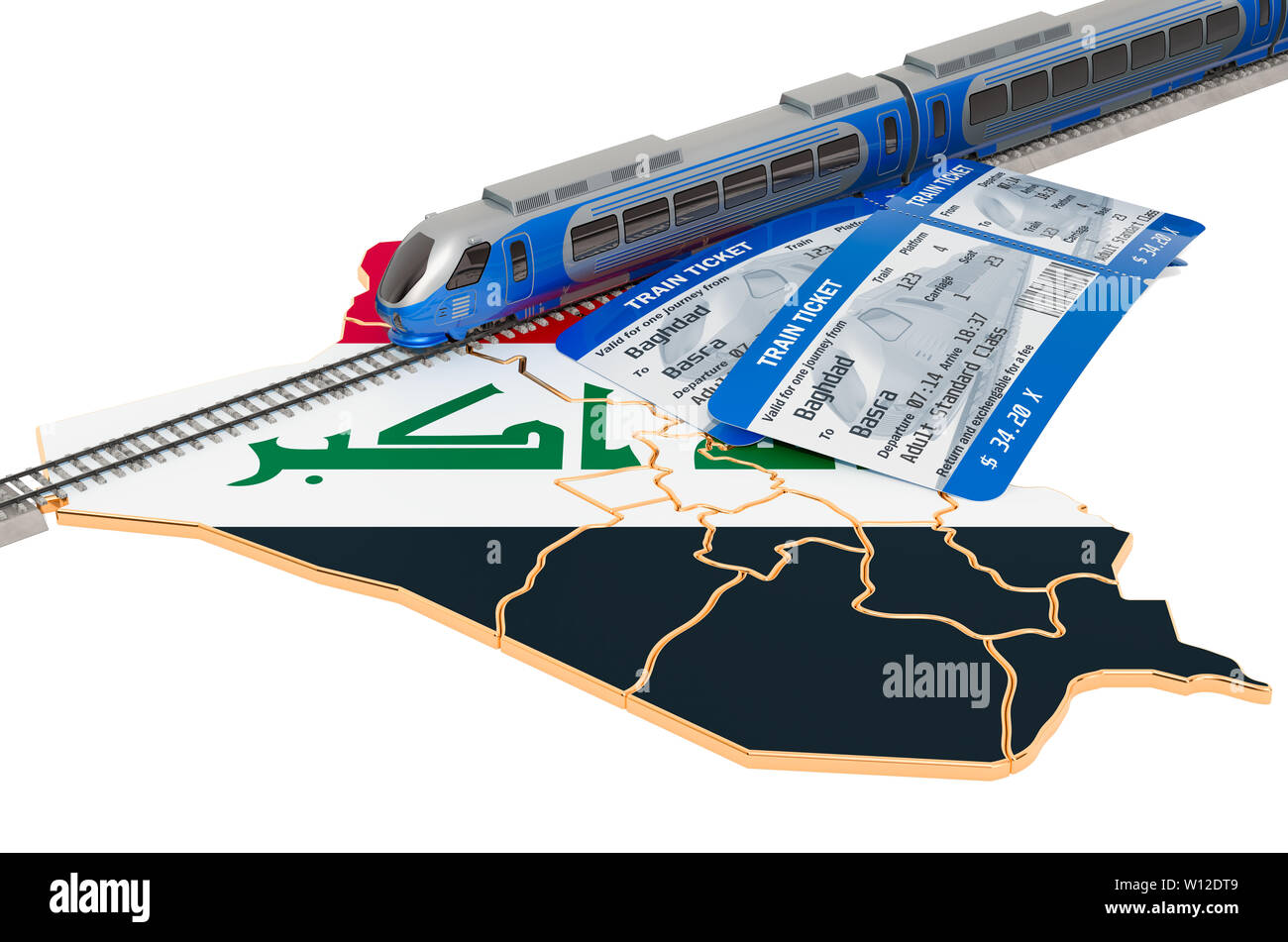 Train travel in Iraq, concept. 3D rendering isolated on white ...