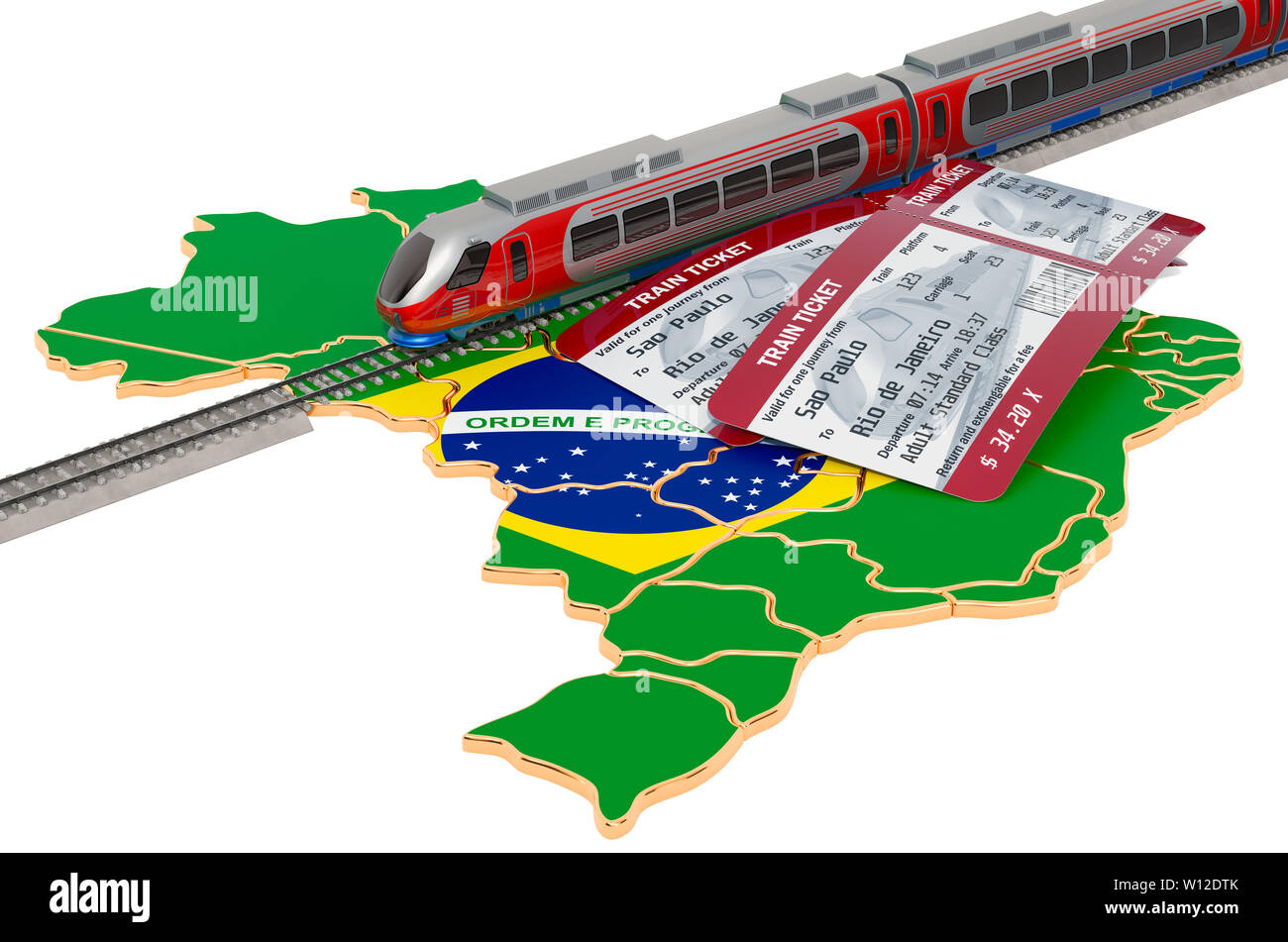 Train travel in Brazil, concept. 3D rendering isolated on white ...