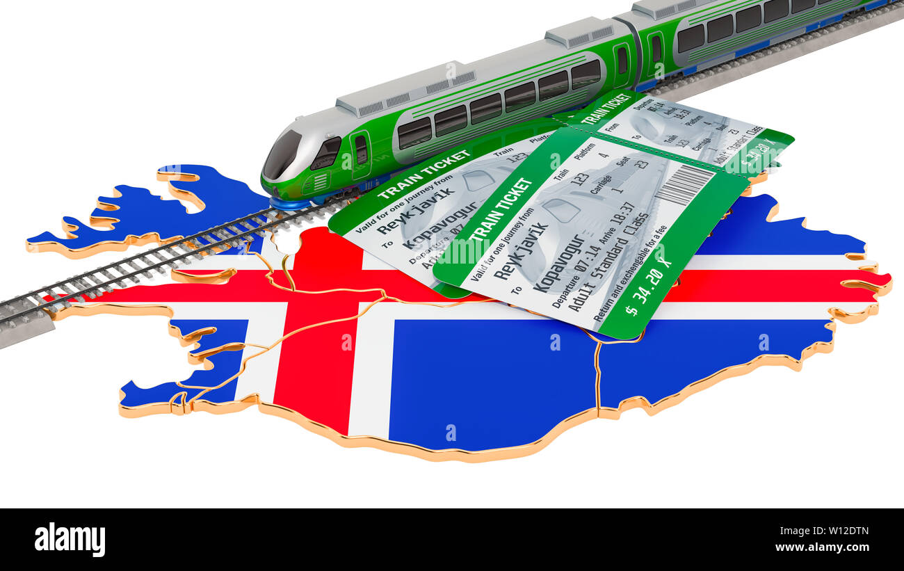 Train travel in Iceland, concept. 3D rendering isolated on white ...