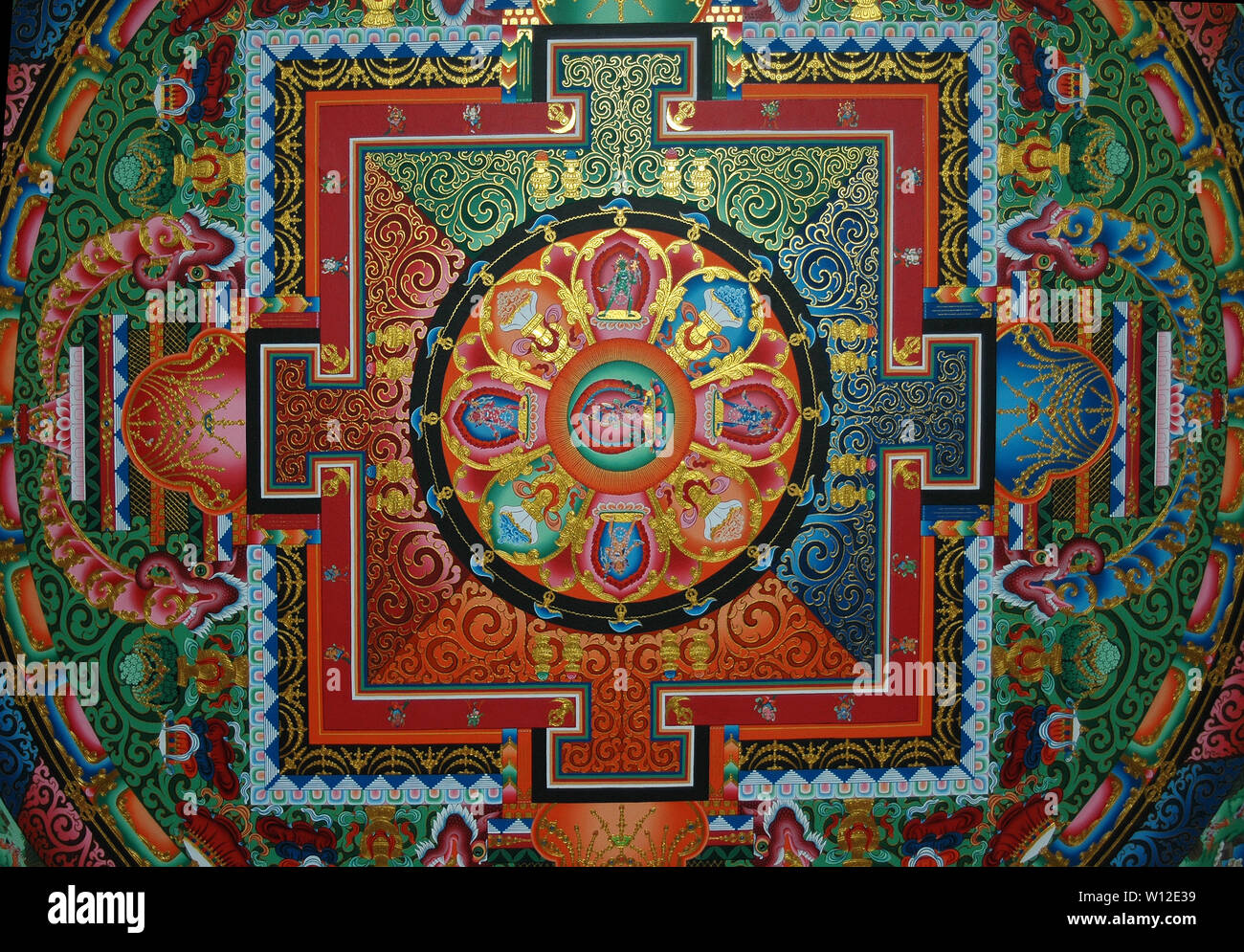 Square mandala on the ceiling of a Tibetan monastery Stock Photo - Alamy