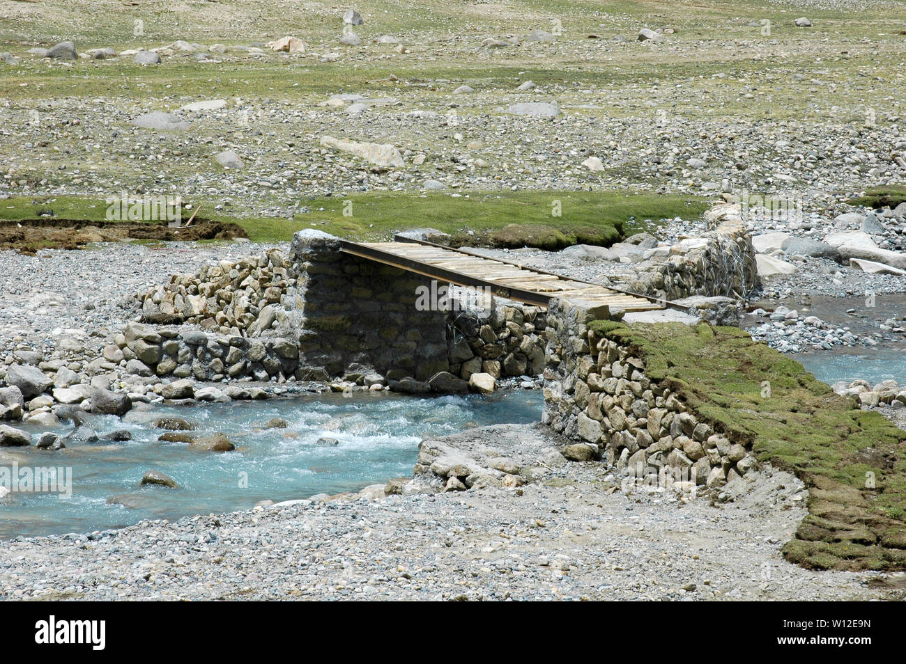 Bridge over the river on the way sacred bypass mount Kailash on the ...