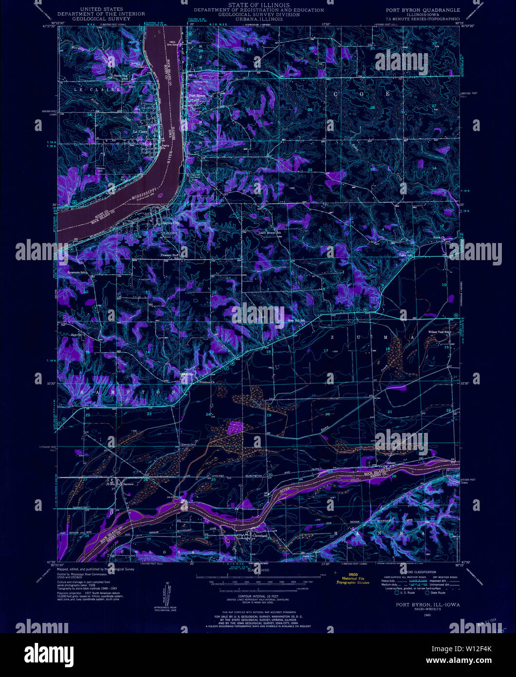 USGS TOPO Map Illinois IL Port Byron 308524 1949 24000 Inverted ...