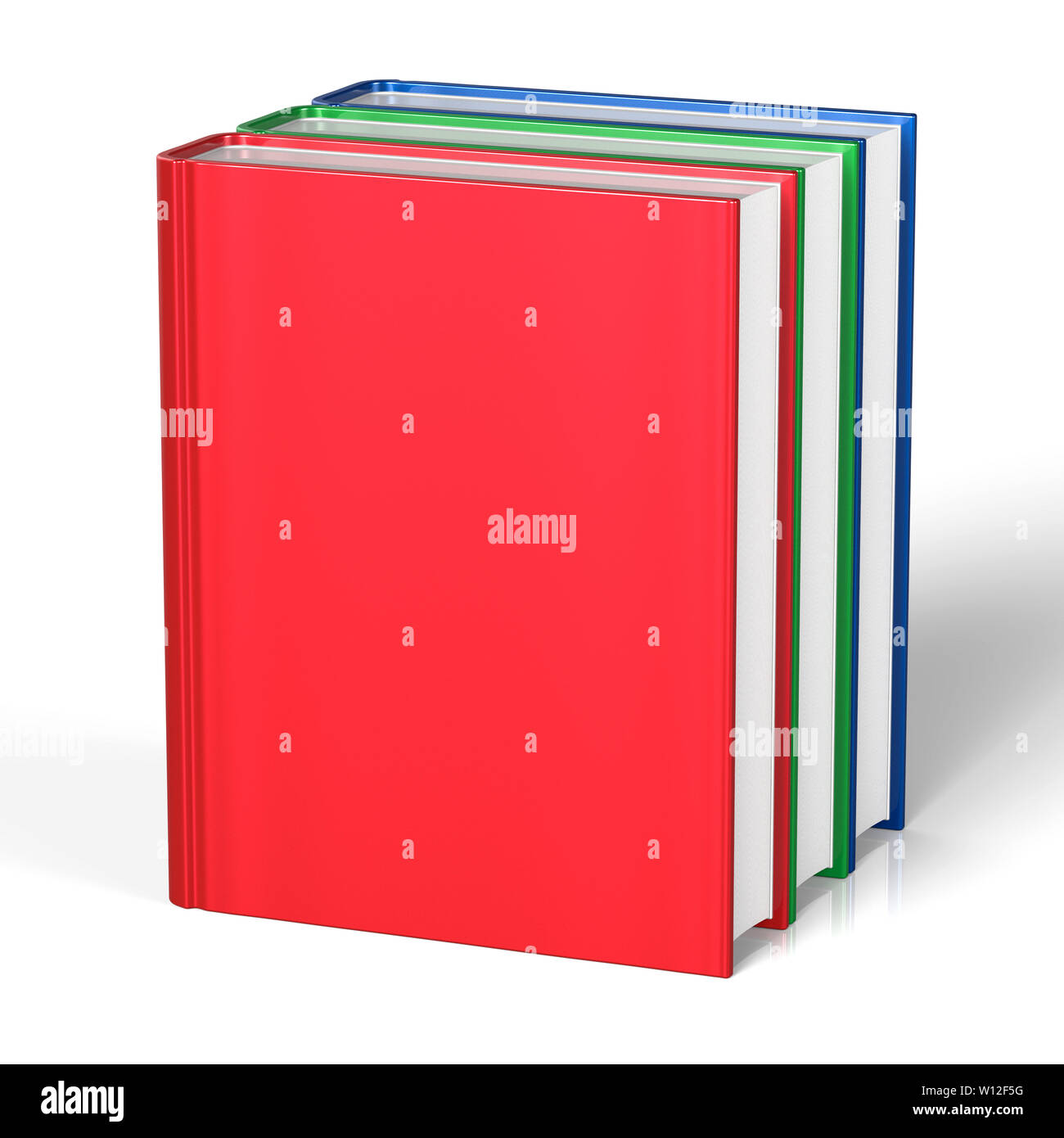 Blank books three red green blue cover standing 3 textbook workbook ...