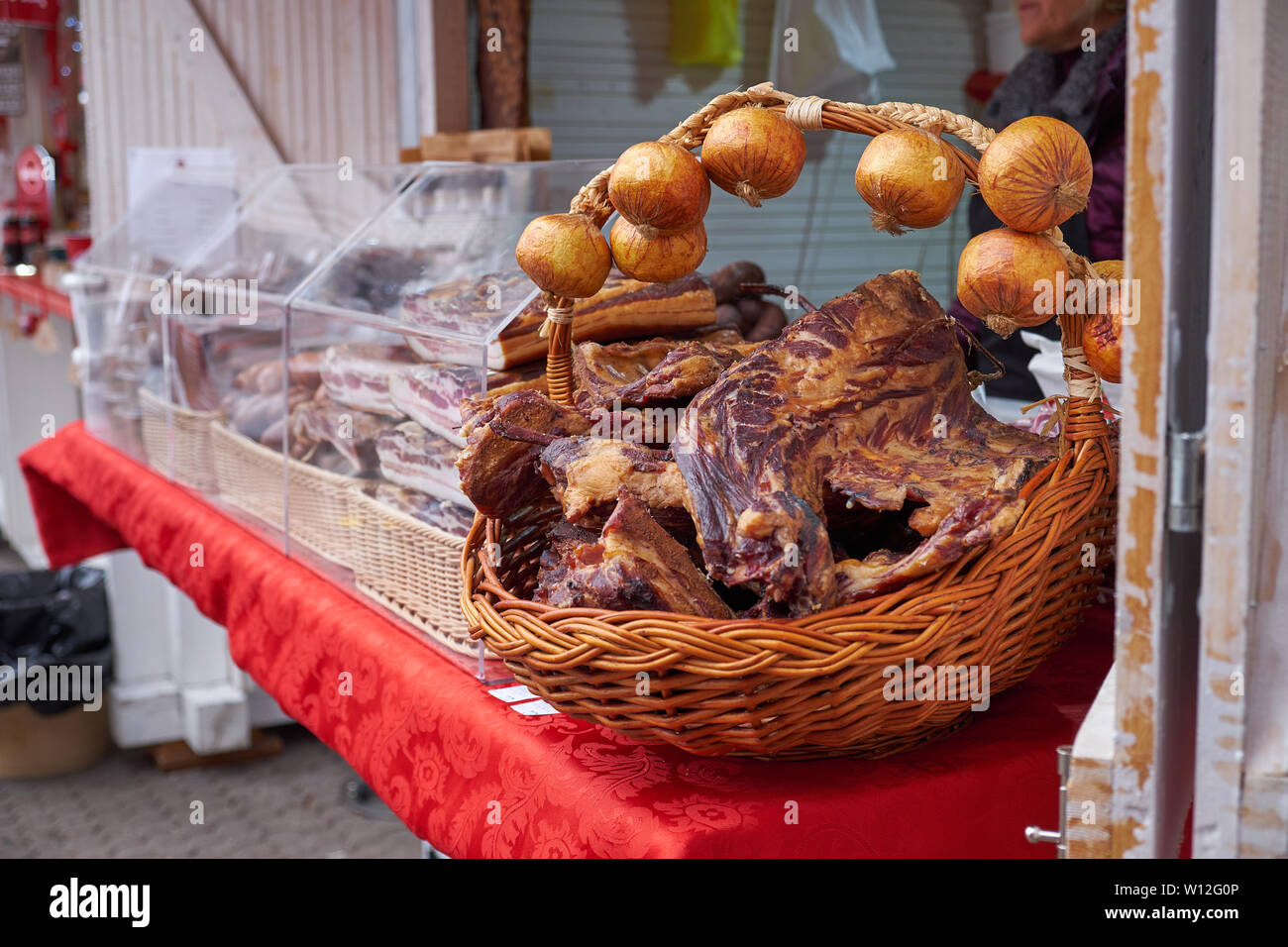 Croatian meat basket for sale at the Advent Market in Zagreb Stock ...