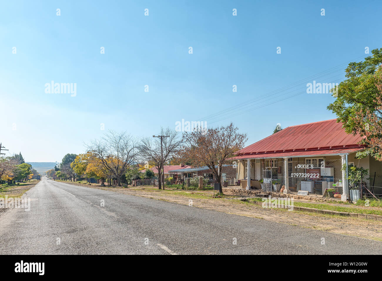 PAUL ROUX, SOUTH AFRICA, MAY 1, 2019: A street scene, with a business ...