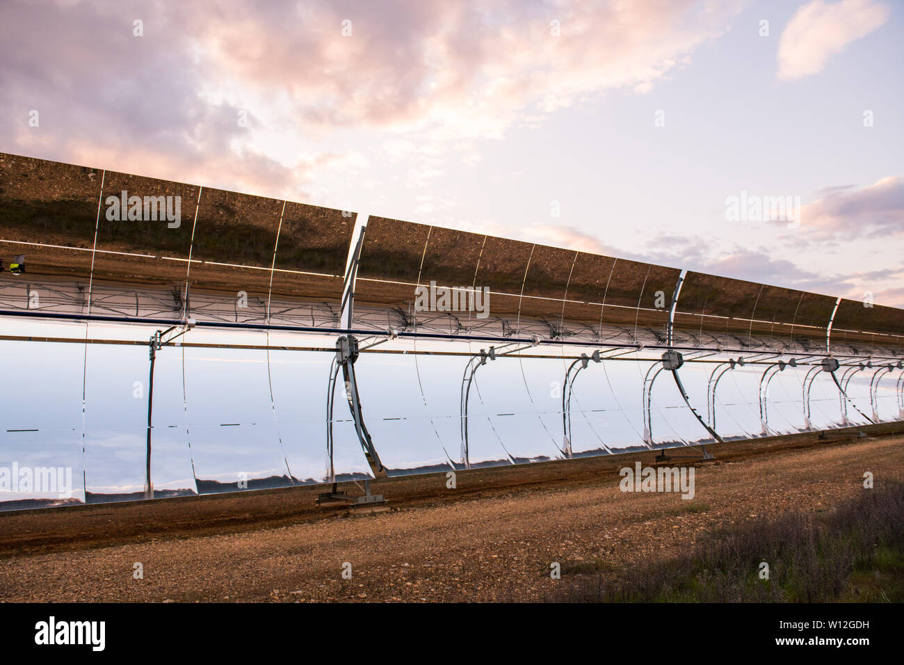 Detail of the concentrators and solar panels of the solar thermal power ...