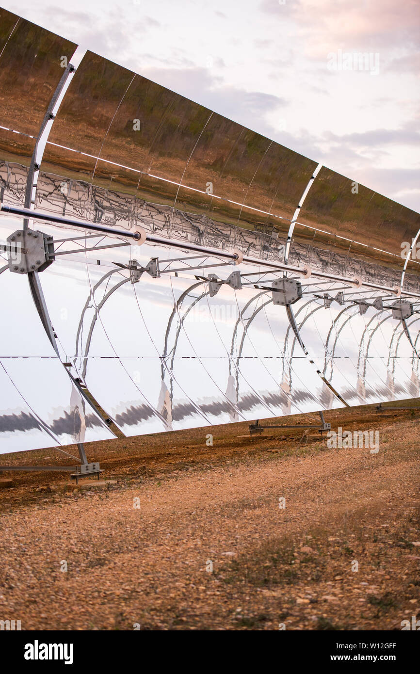 Detail of the concentrators and solar panels of the solar thermal power ...