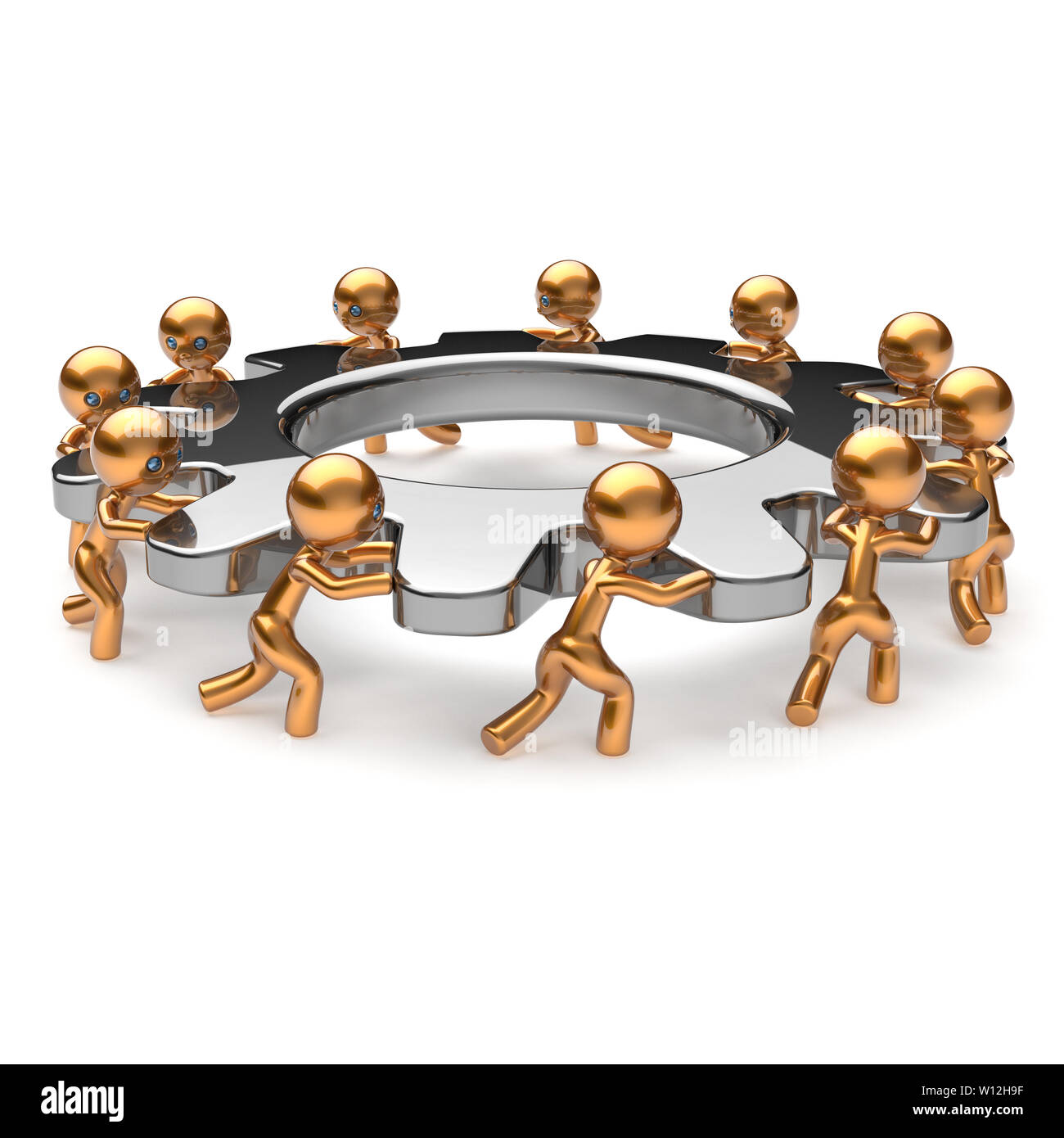 Teamwork business process hard job partnership men characters turning ...