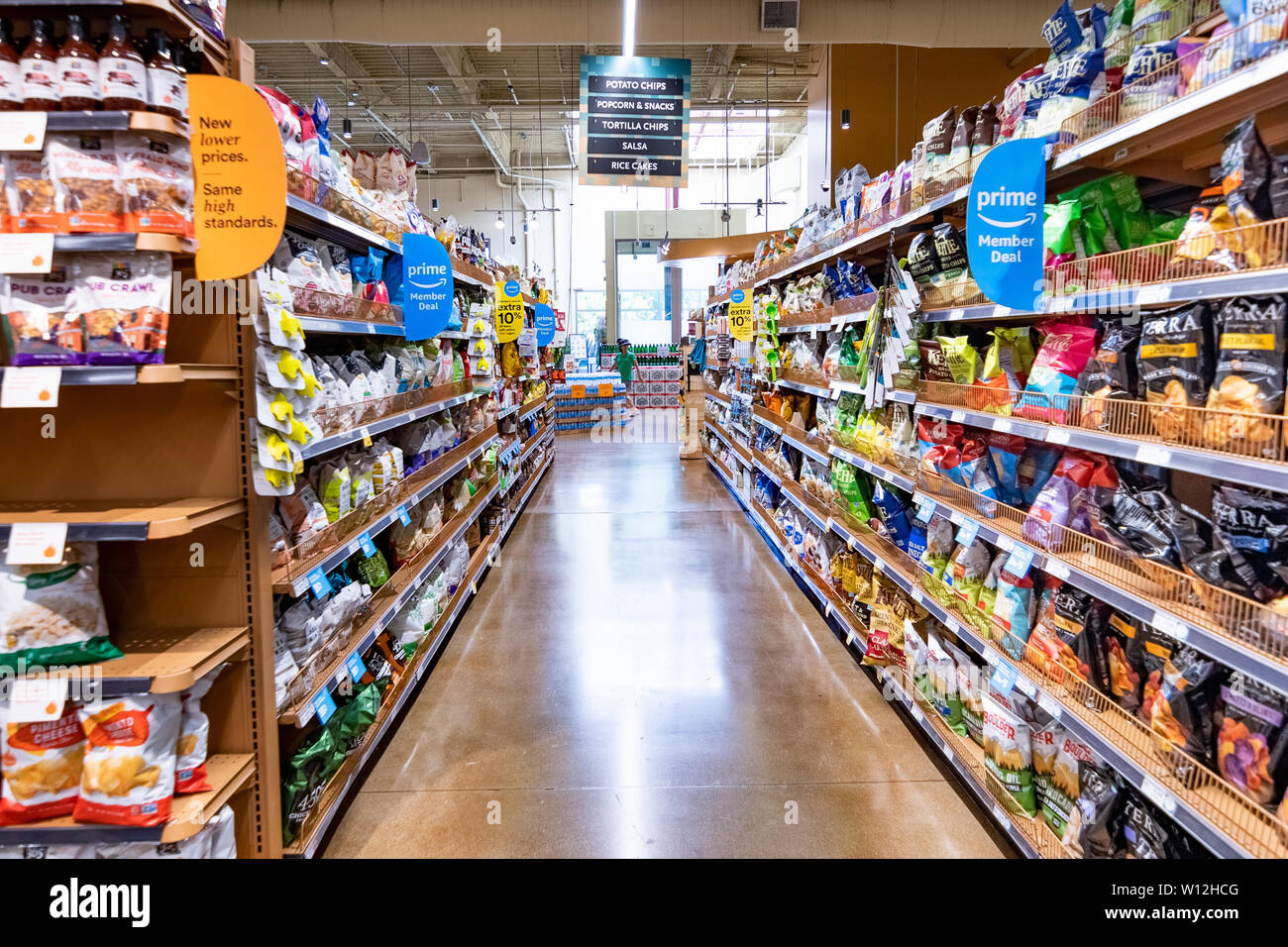 June 21, 2019 Los Altos / CA / USA - View of an aisle in a Whole Foods ...
