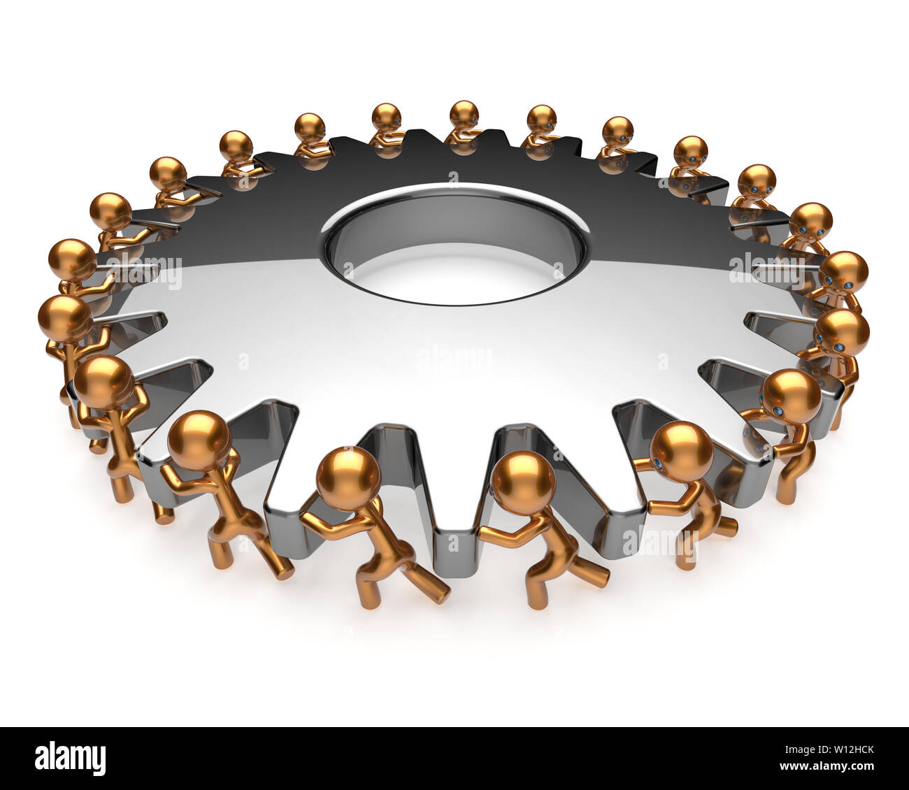 Gear wheel teamwork team work hard job business process men turning ...