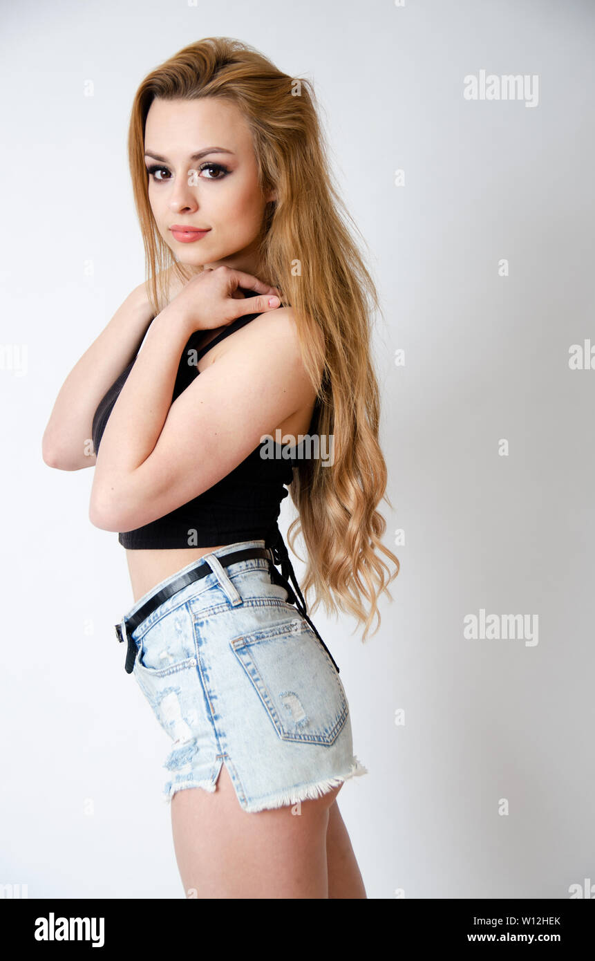 Female model from Poland. Young girl with good shape wearing black top ...