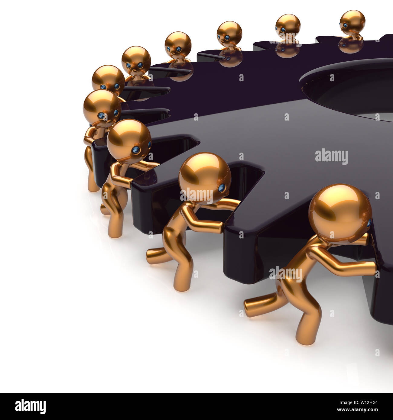 Team work partnership business process men turning black gear wheel ...