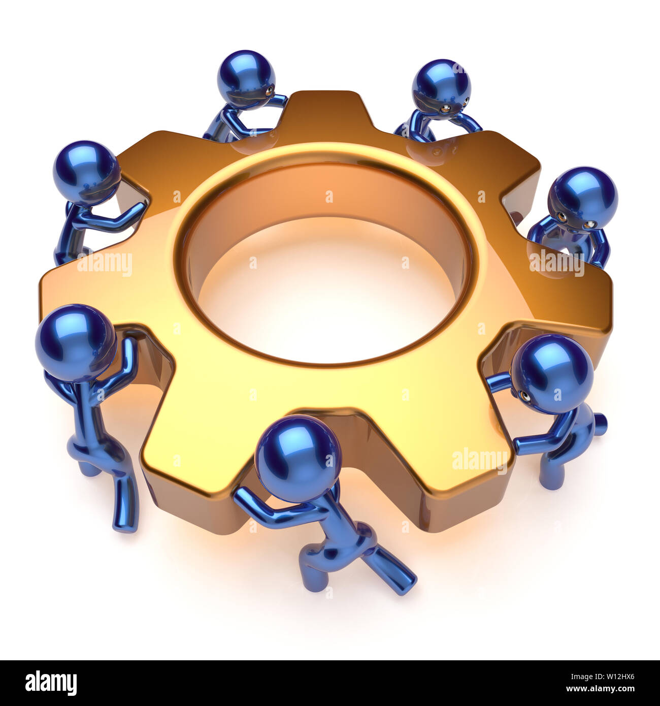 Teamwork business process team work workers turning gear wheel together ...