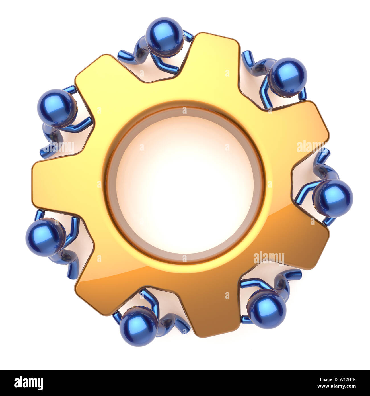 Teamwork team work business process workers turning gear wheel together ...