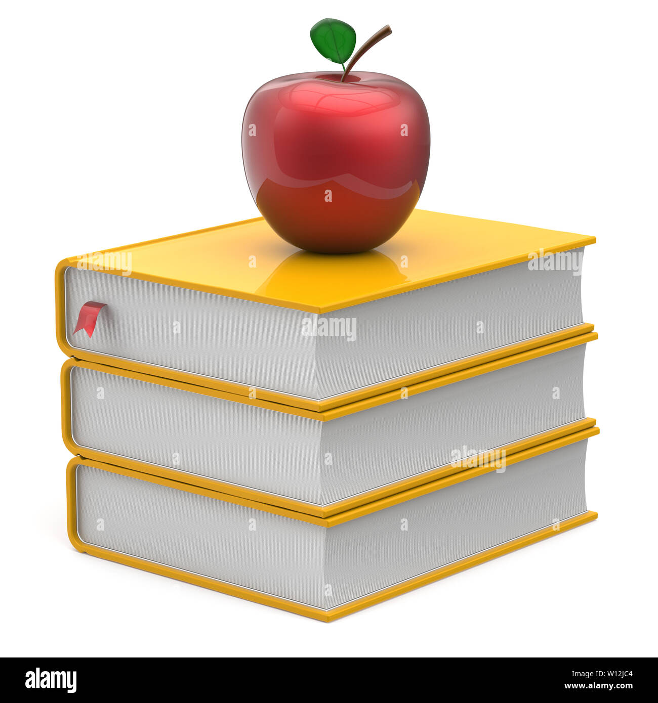 Books textbook stack yellow and red apple bookmark, education studying ...