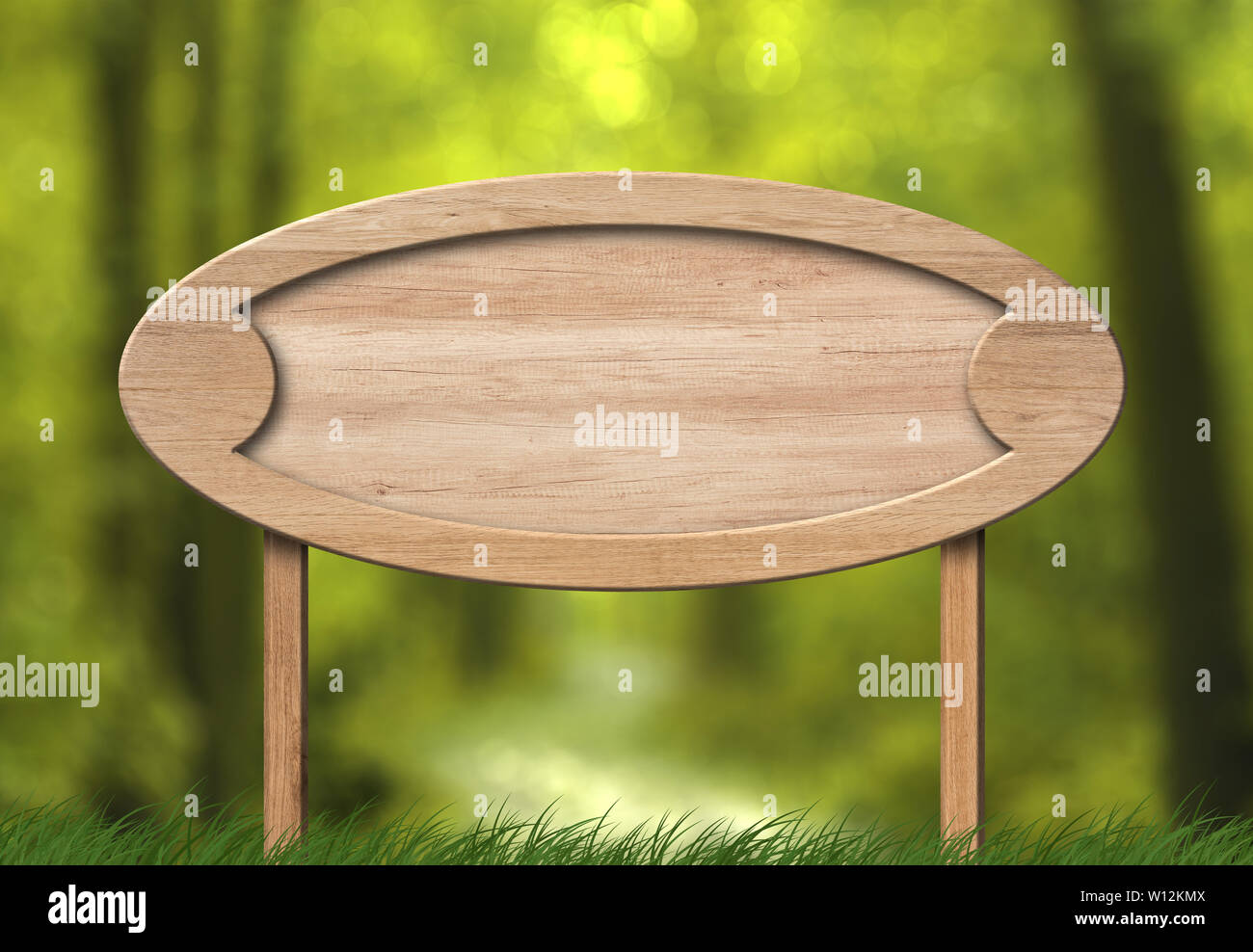 Empty oval signboard with forest background Stock Photo - Alamy