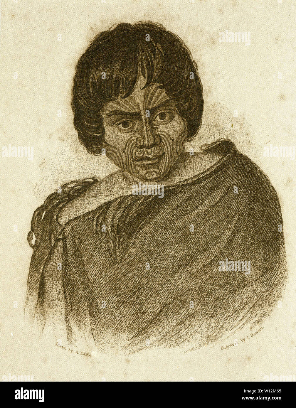 portrait of Te Rangi, the tattooer, New Zealand by Augustus Earl, 1827 ...